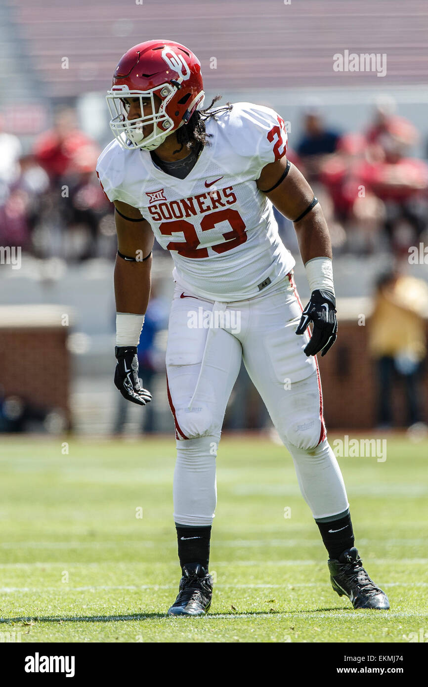 11. April 2105: Oklahoma Sooners Linebacker Devante Bond (23) während ...