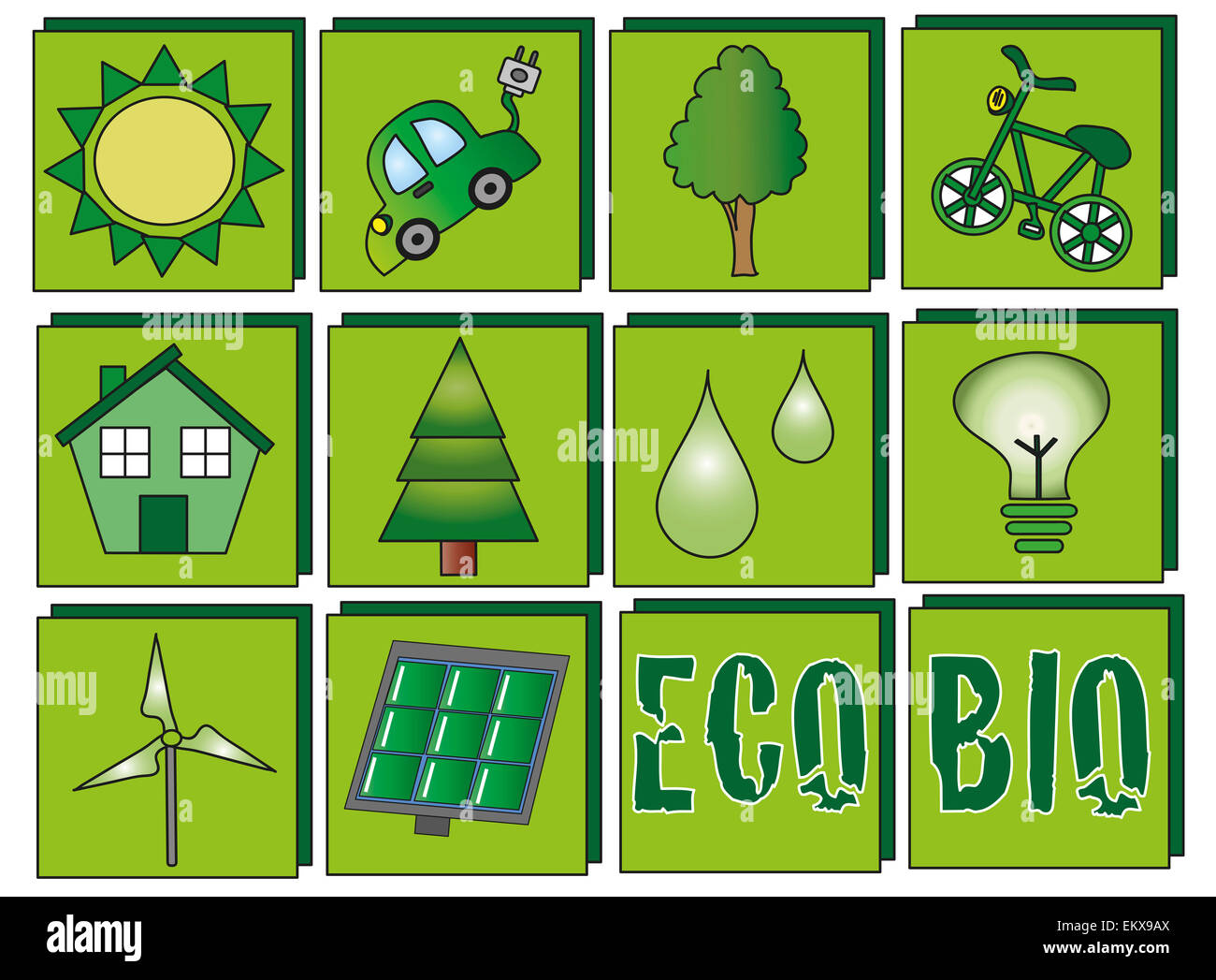 Abbildung mit Ökologie Symbole im grünen Hintergrund Stockfotografie ...