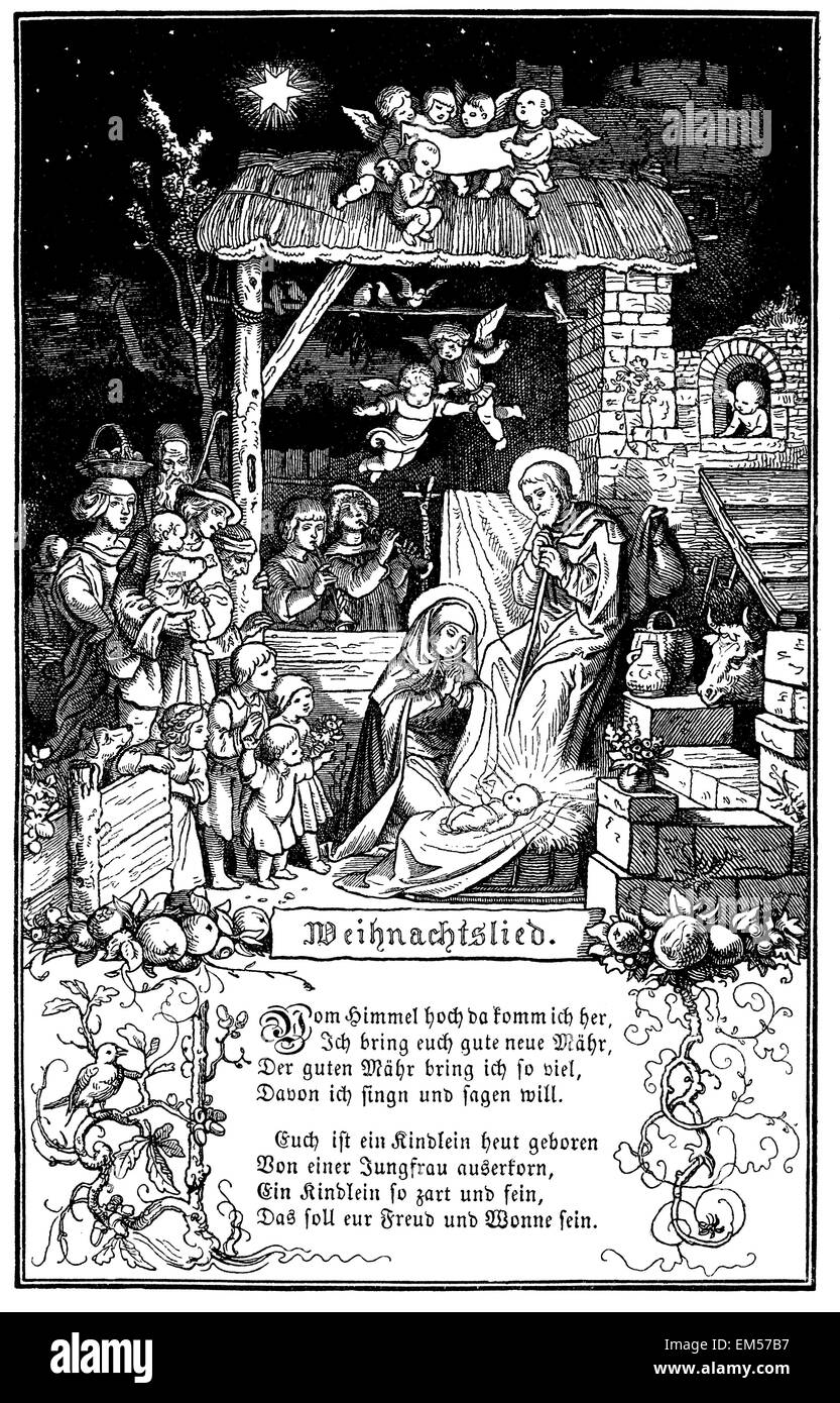 Maria und Josef mit dem Jesuskind im Stall von Bethlehem ...