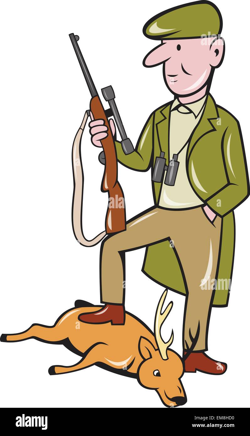 Cartoon-Jäger mit Gewehr stehend auf Hirsch Stock-Vektorgrafik - Alamy