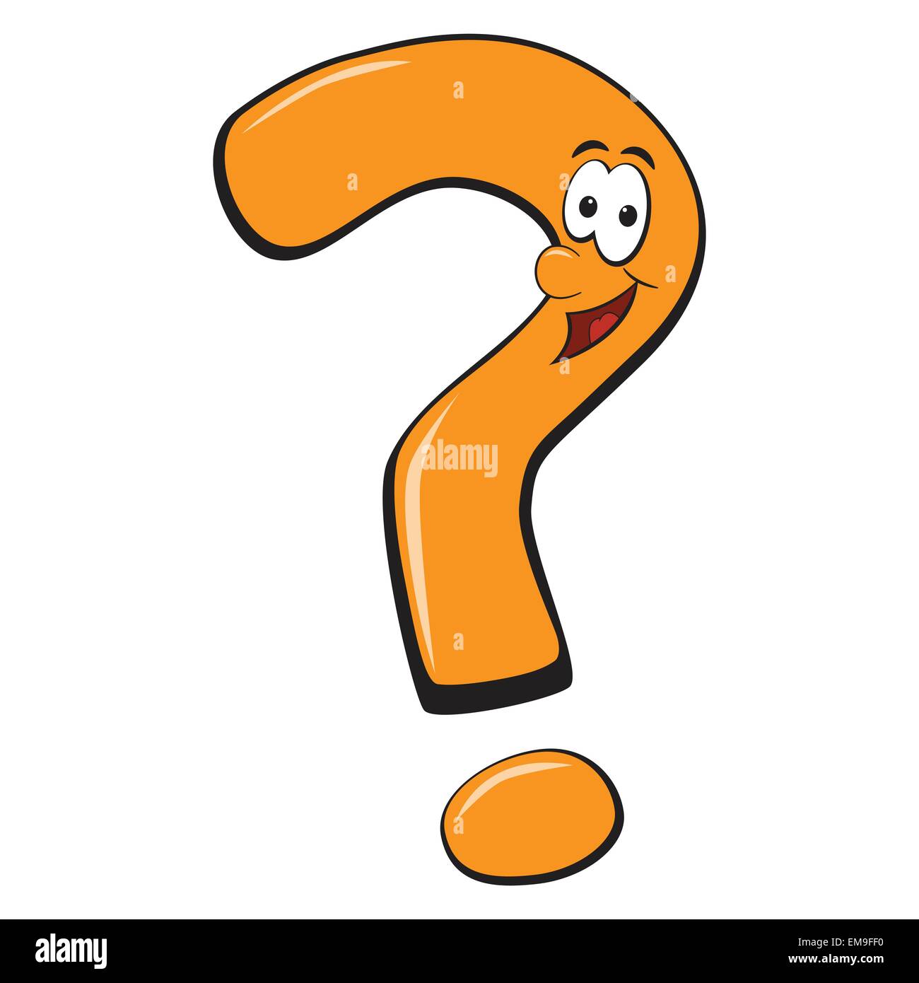 Orange fröhlich Fragezeichen Cartoon-Figur mit lächelnden Gesicht Stock ...