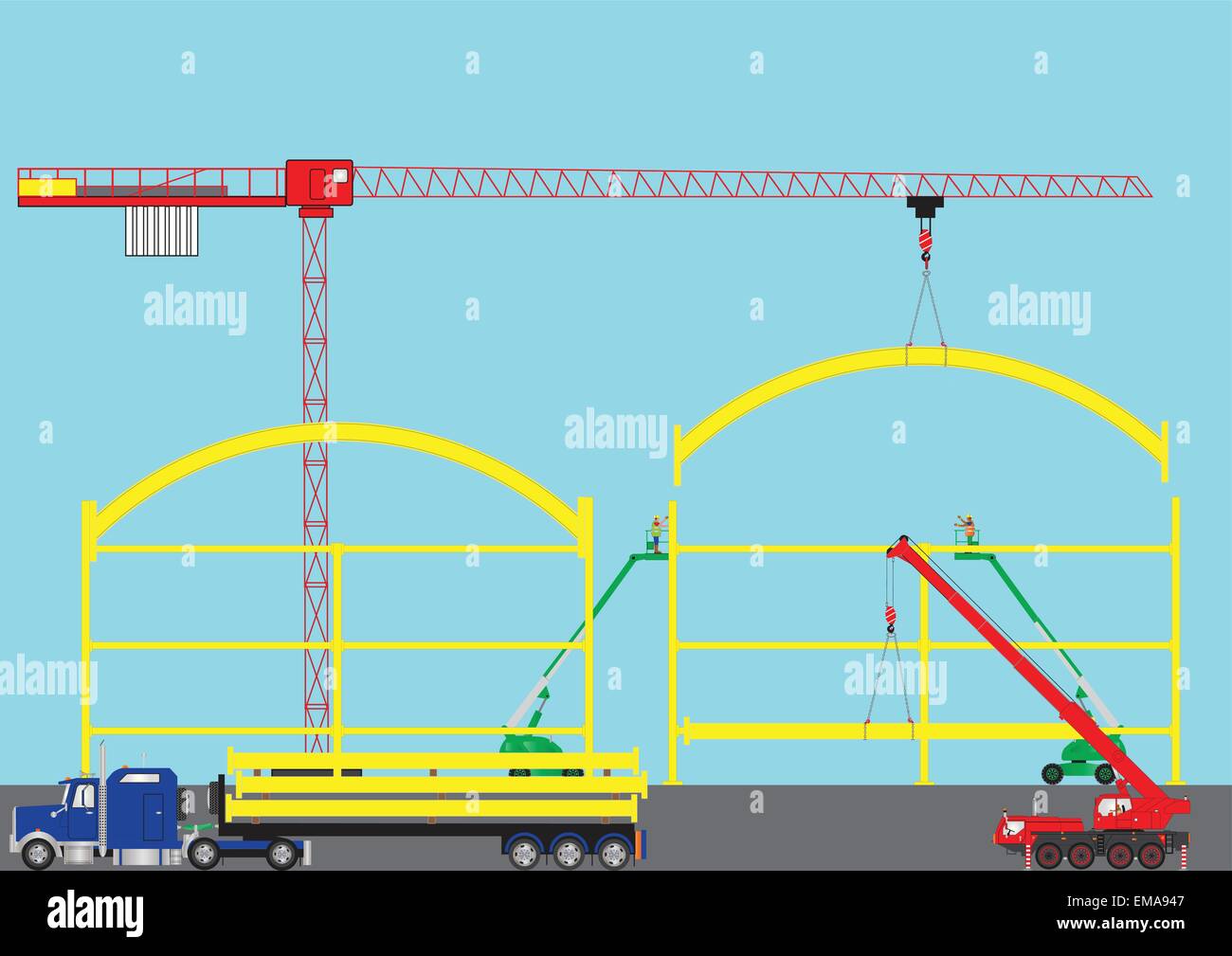 Eine detaillierte Vektor-Illustration einer Baustelle mit Tower Crane ...
