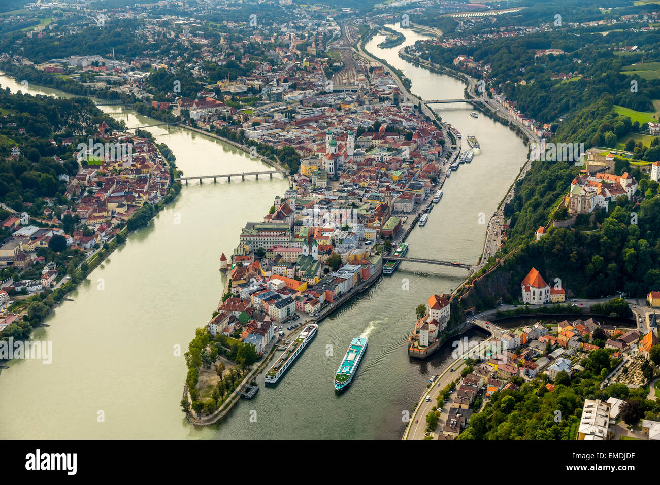 Altstadt Von Passau Veste Oberhaus Zusammenfluss Der Drei Flüsse