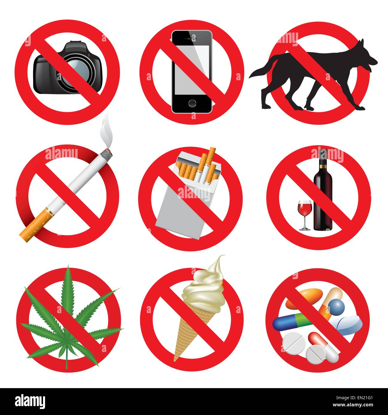 Satz von Verbotsschilder isoliert auf weiss. Vektor-illustration Stock ...