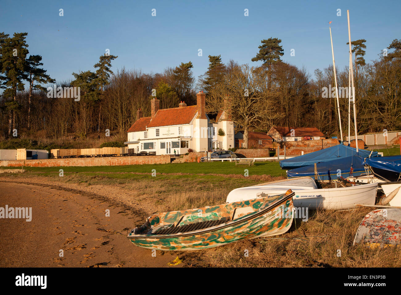 Ramsholt Arms Pub Winter Sonnenuntergang, River Deben, Ramsholt ...