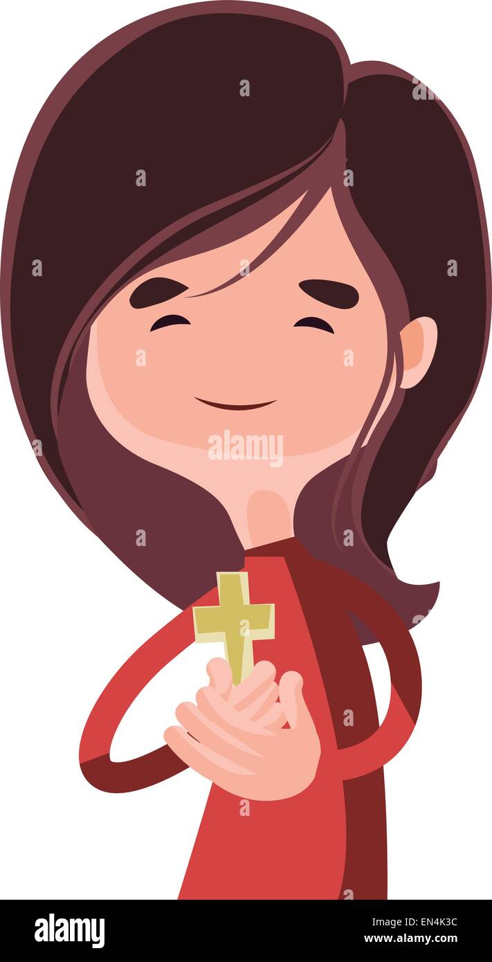 Frau mit Kreuz und glauben Vektor-Illustration-Cartoon-Figur Stock ...