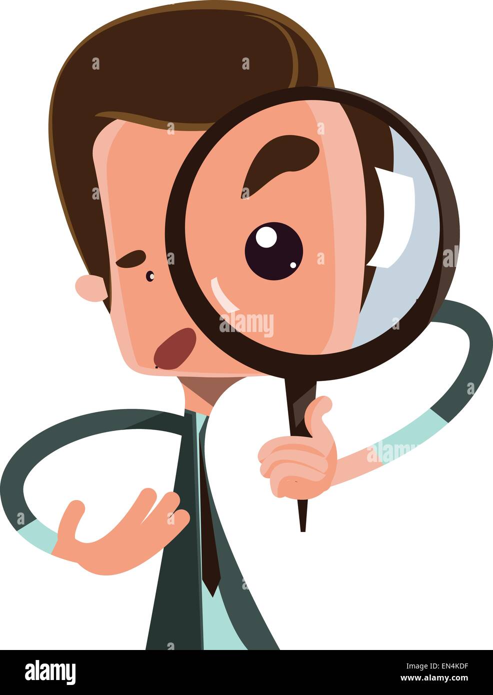 Mann mit Lupe Vektor-Illustration-Cartoon-Figur Stock-Vektorgrafik - Alamy