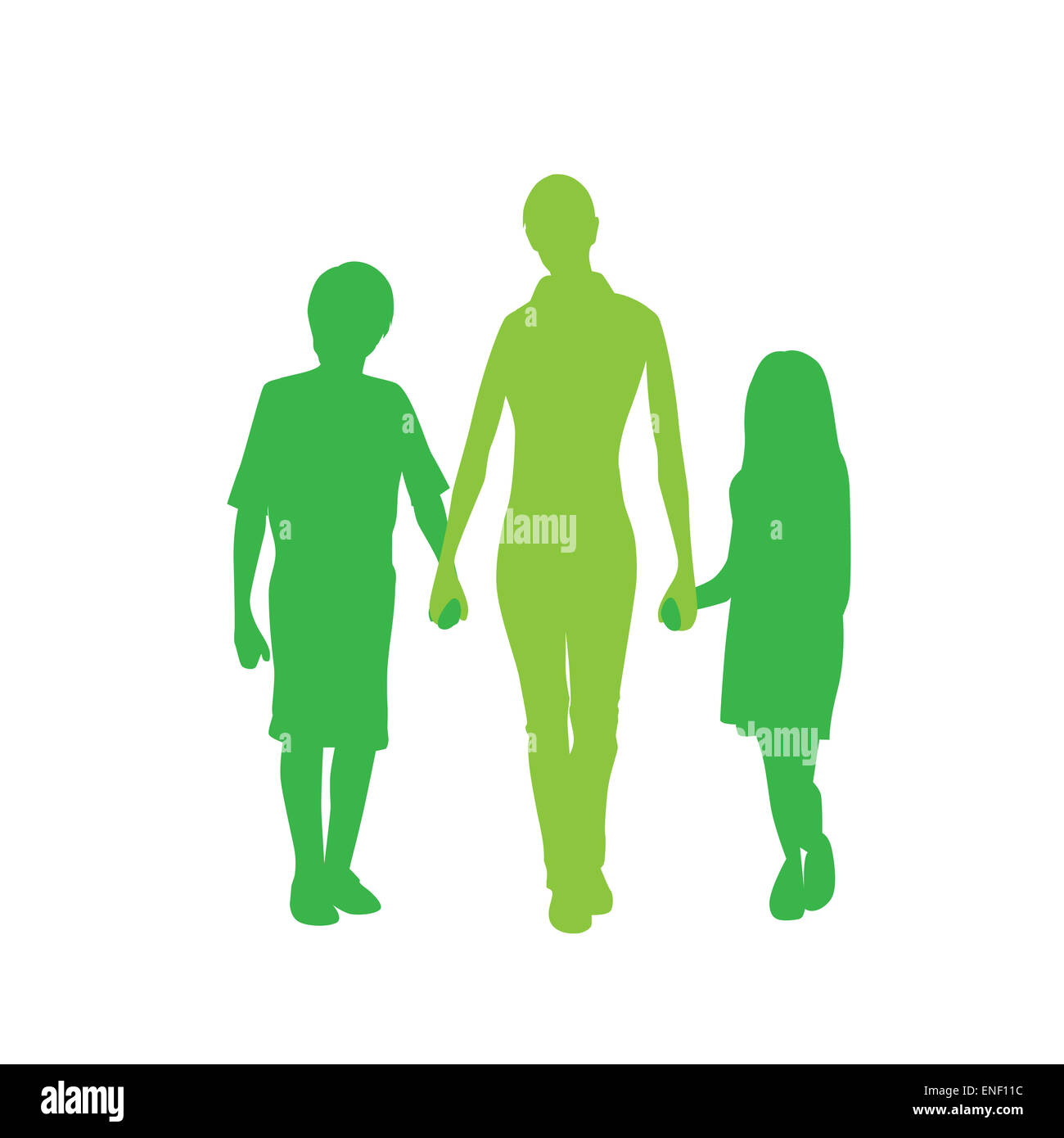 Familie Silhouette Mutter mit zwei Kindern Hand in Hand Stockfotografie ...