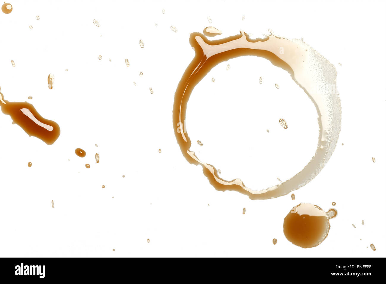 Kaffee verschütten Fleck Unfall drop schmutzigen weißen Hintergrund ...