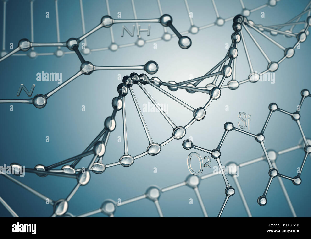3D Render des DNA-Moleküls und organischen Verbindungen Stockfotografie ...