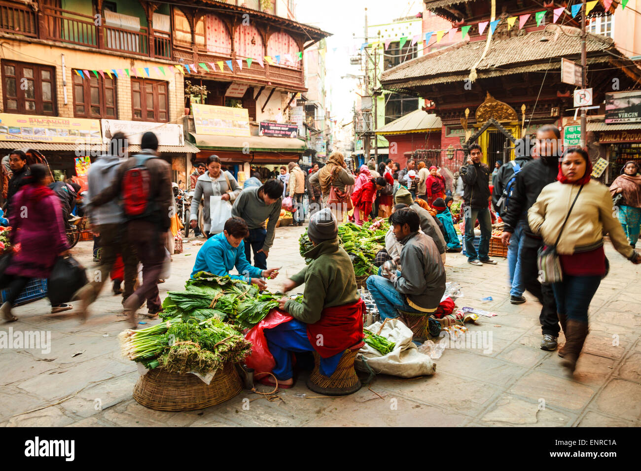 Typische Abend Gemüsemarkt in Asan Tol, Kathmandu, Nepal ...