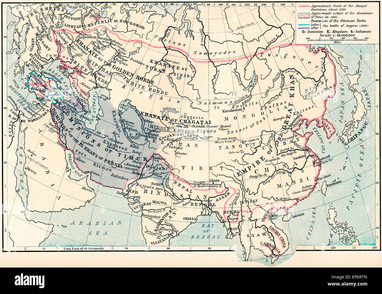 Karte von der Mongol Herrschaften, 1300-1405 Stockfotografie - Alamy