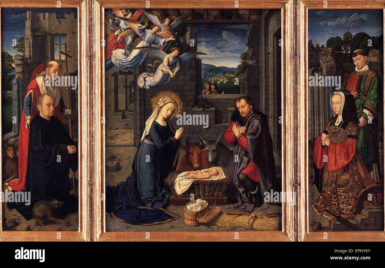 Gerard David Triptychon mit der Geburt Christi Stockfotografie - Alamy