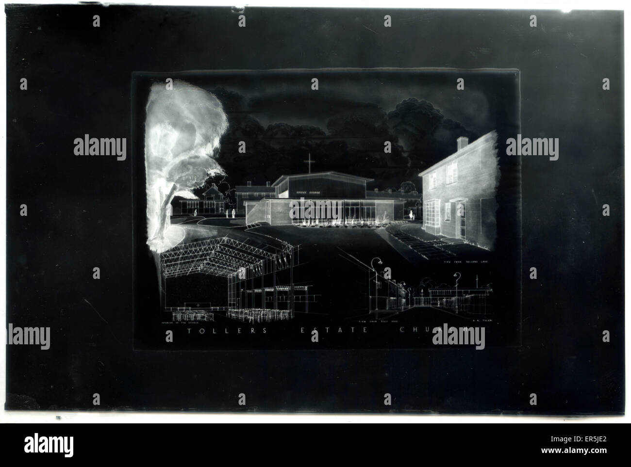 Architect's Drawing Negative - Pläne für Christ Church Stockfotografie ...