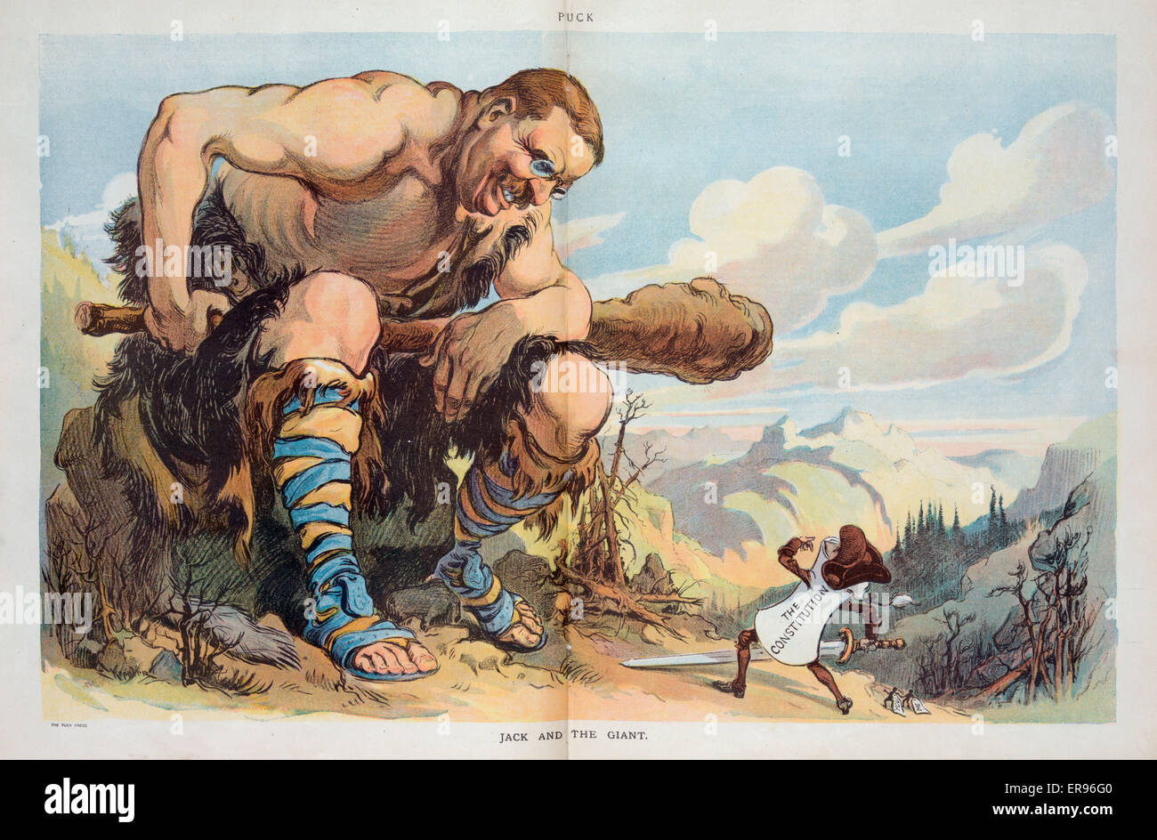 Jack und der Riese. Abbildung zeigt Theodore Roosevelt als ein Riese ...