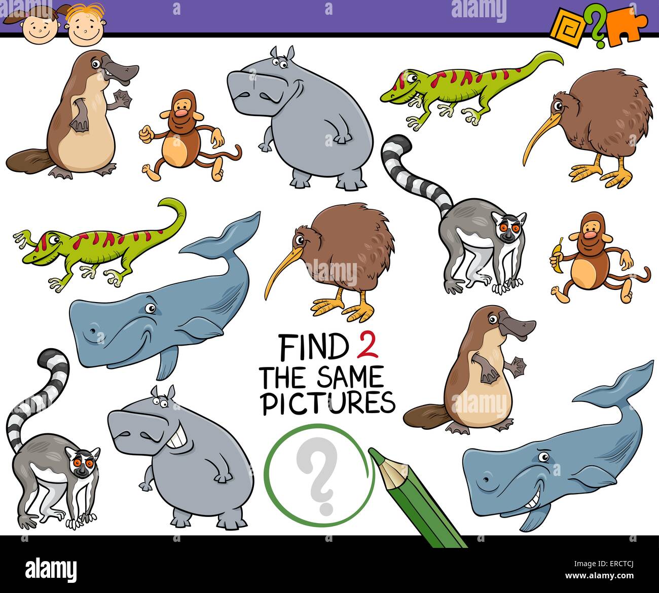 Cartoon-Illustration zu finden das gleiche Bild Lernspiel für Kinder im ...