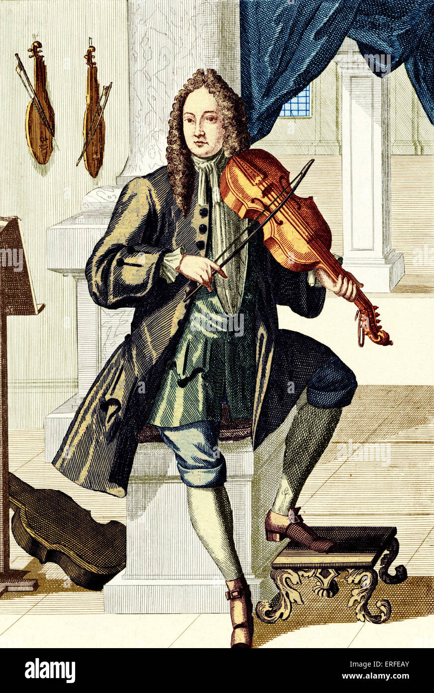 Mann spielt Viola da Braccia. Kupferstich von j.c. Weigel (1661-1726 ...