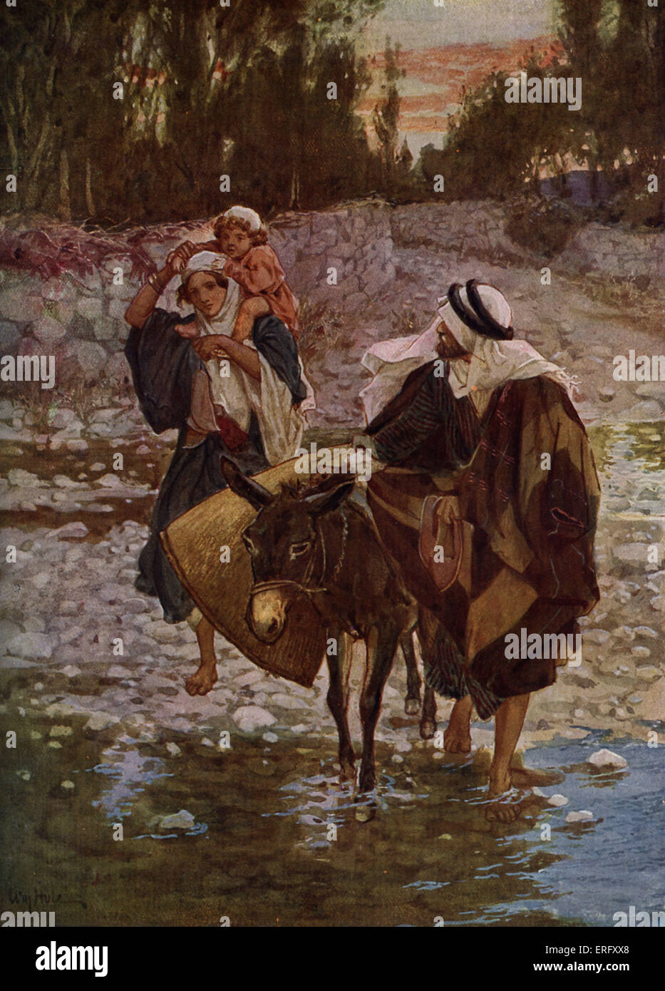 Maria, Josef und Jesus Reisen nach Ägypten. "Und er erhob sich und nahm ...