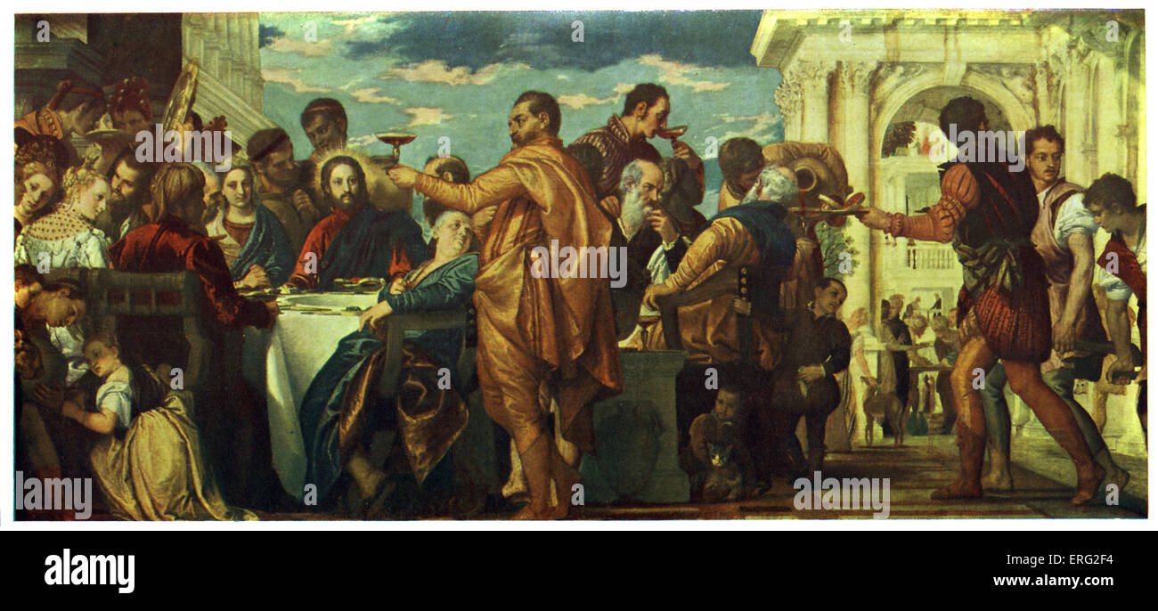 Jesus verwandelt Wasser in Wein bei der Hochzeit in Kana. Nach einer ...