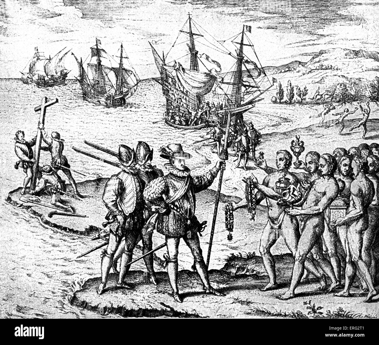 Christopher Columbus With Native Americans Stockfotos & Christopher ...