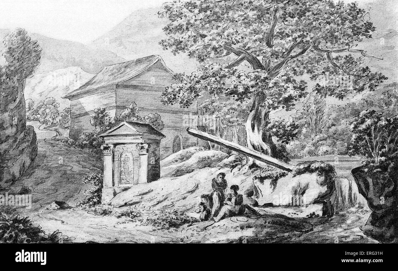 Johann Wolfgang von Goethes Skizze einer Kapelle am Karlsbad, moderne ...