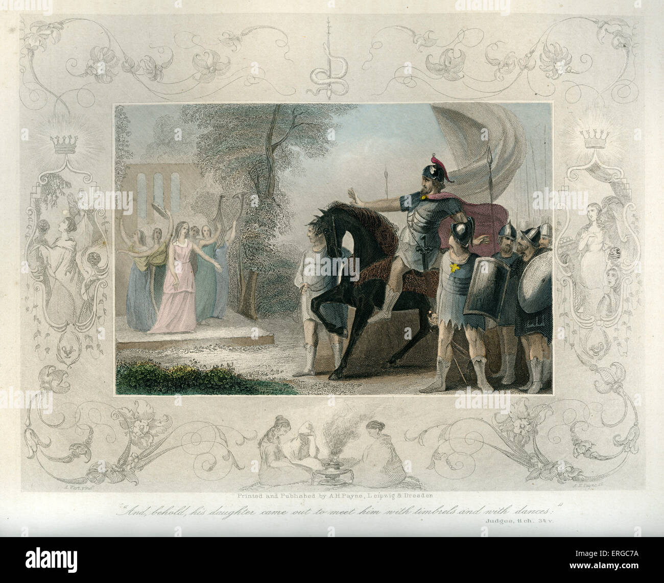 Jephta wird von seiner Tochter begrüßt, nach dem Sieg über die ...