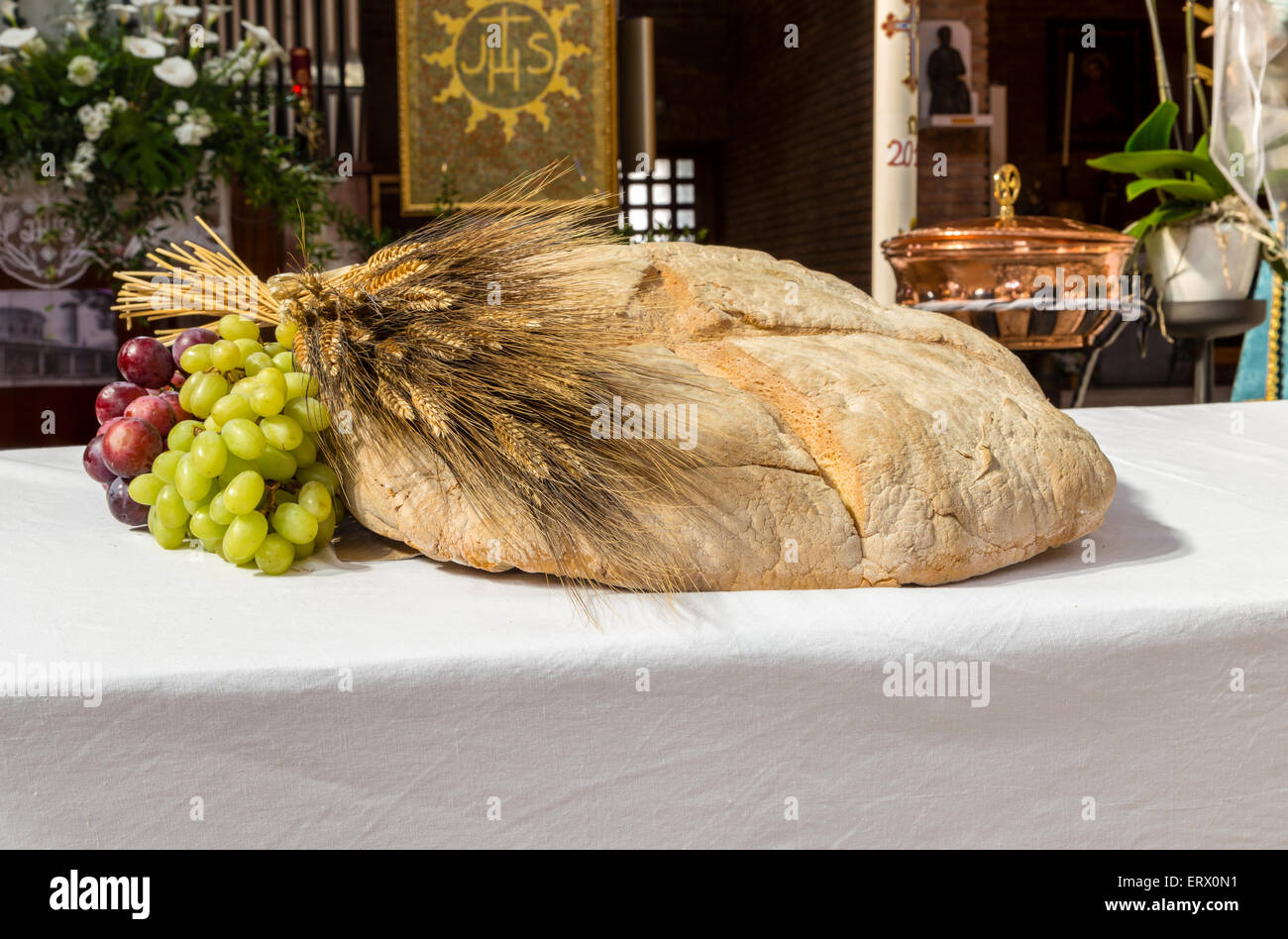 Brot, Trauben und Weizen als Symbol der christlichen Gemeinschaft in ...
