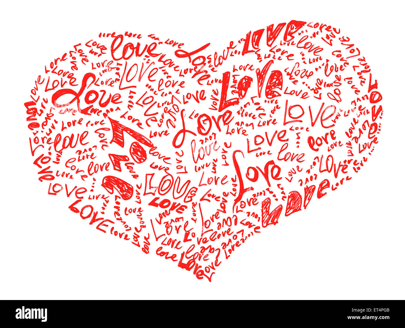 Herz von Bleistift gezeichnet voller Liebe Worte innerhalb ...