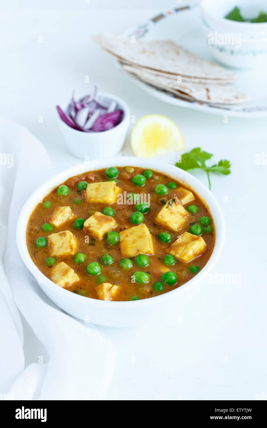 Paneer Mutter, Indian Food, Indien Hüttenkäse und Erbsen in einer ...