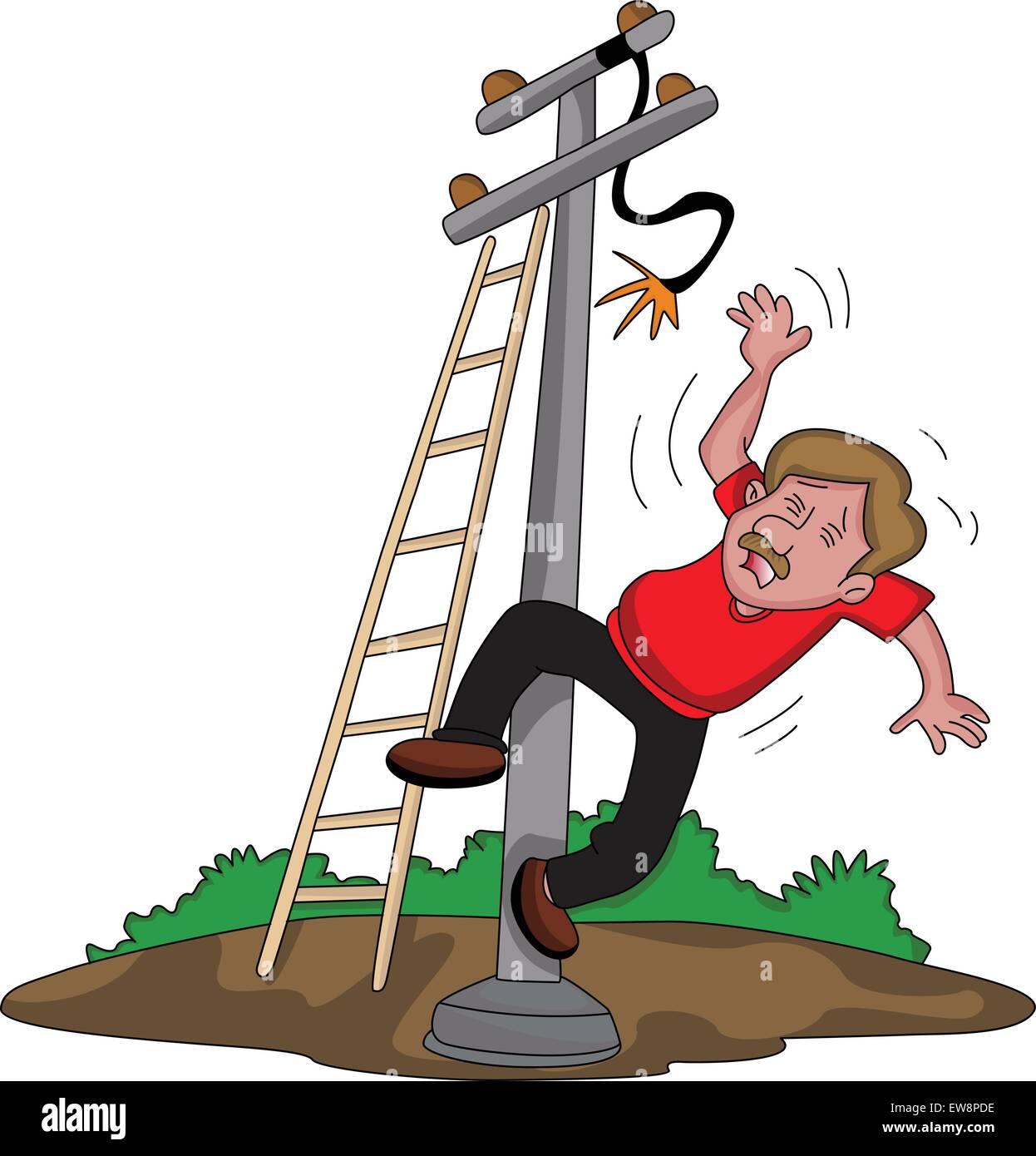 Vektor-Illustration des Elektrikers Herunterfallen von Leiter nach ...