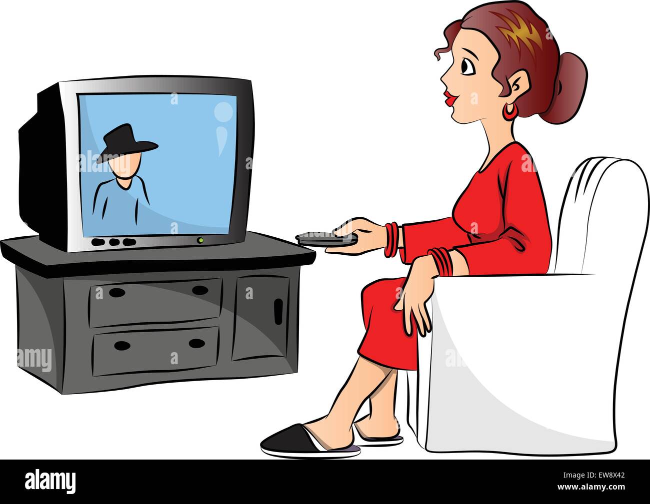 Cartoon Mädchen Vor Dem Fernseher
