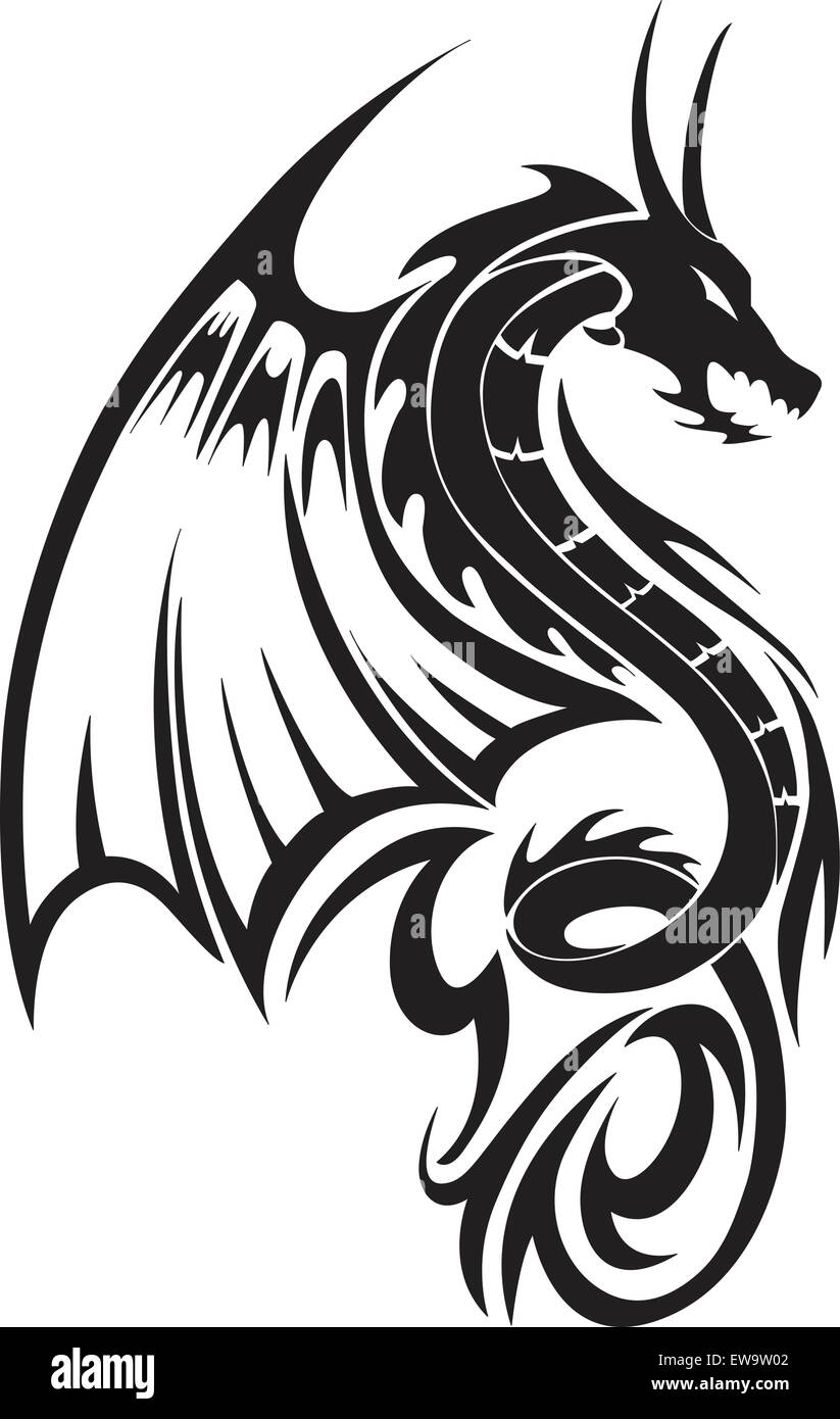 Flying Dragon Tattoo-Design, Vintage graviert Abbildung Stock ...