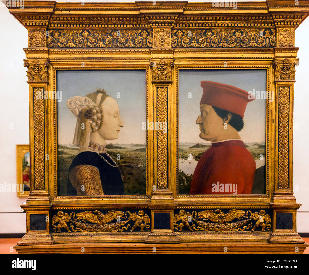 Herzog und Herzogin von Urbino von Piero, Galleria Degli Uffizi, Florenz, Italien ...