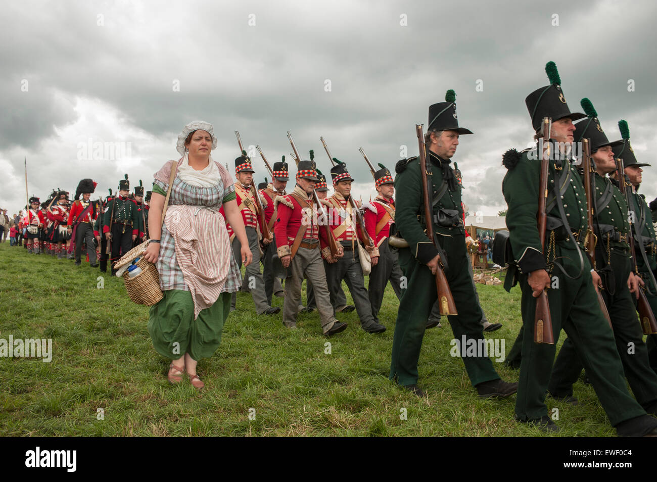Nachstellung der Schlacht von Waterloo auf dem ursprünglichen ...