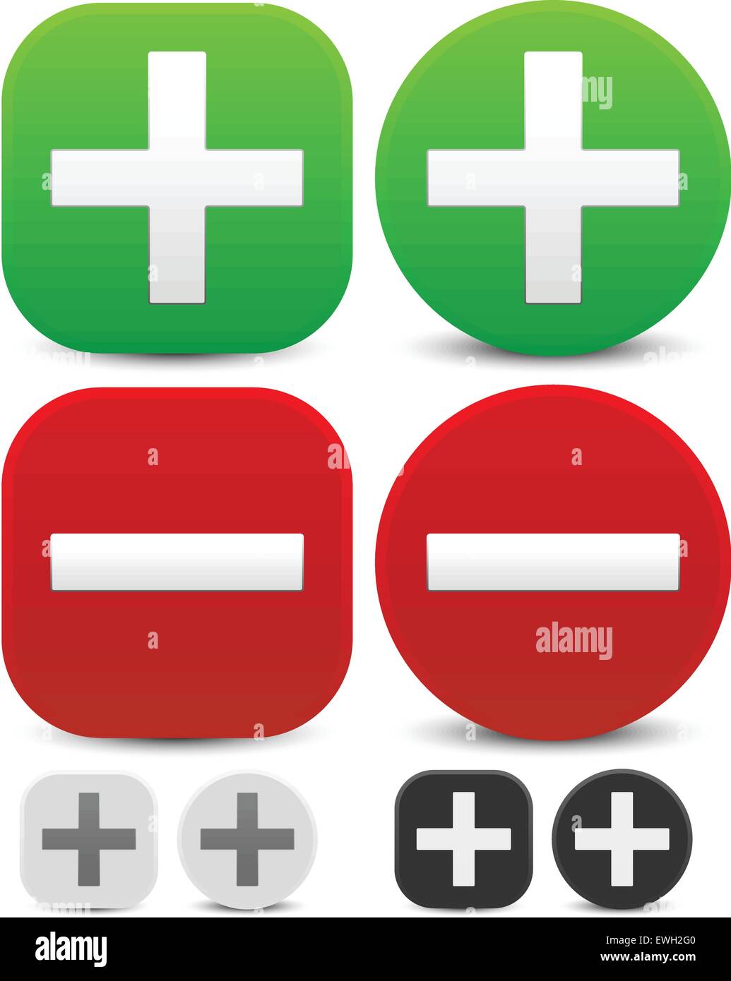 Plus, Minus-Zeichen. Addition, Subtraktion, positive und negative ...