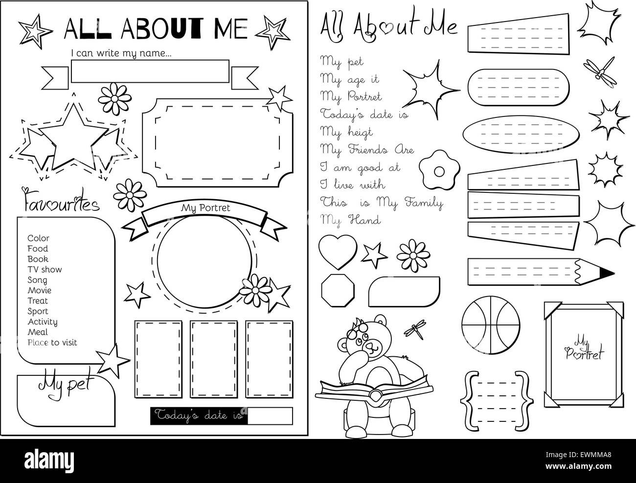 Alles über mich. Schule zum ausdrucken Stock-Vektorgrafik - Alamy