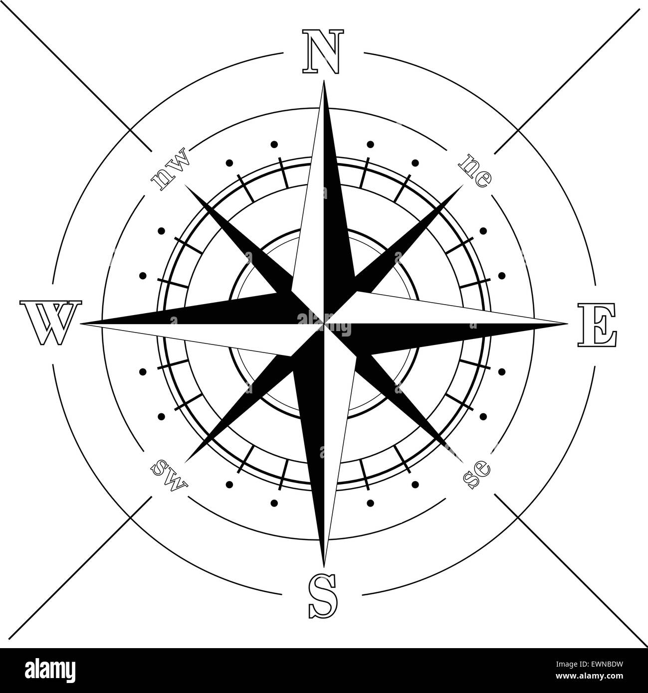 Schwarze Windrose isoliert auf weiss Stock-Vektorgrafik - Alamy