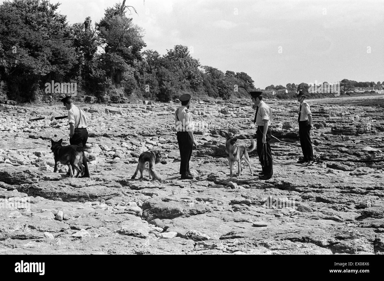 Polizei und Tracker Hunde suchen den Strand von Sully, wo Betty Elston ...