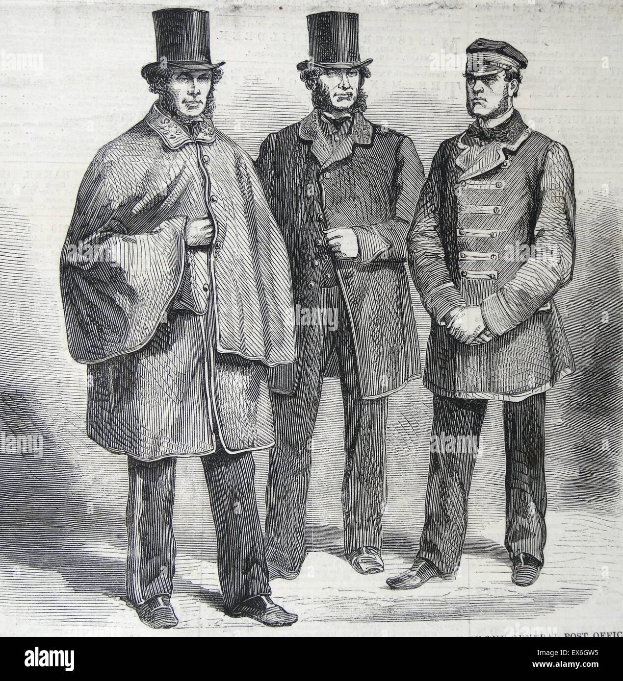 Gravur mit den neuen Uniformen der Post-Mitarbeiter und das General ...