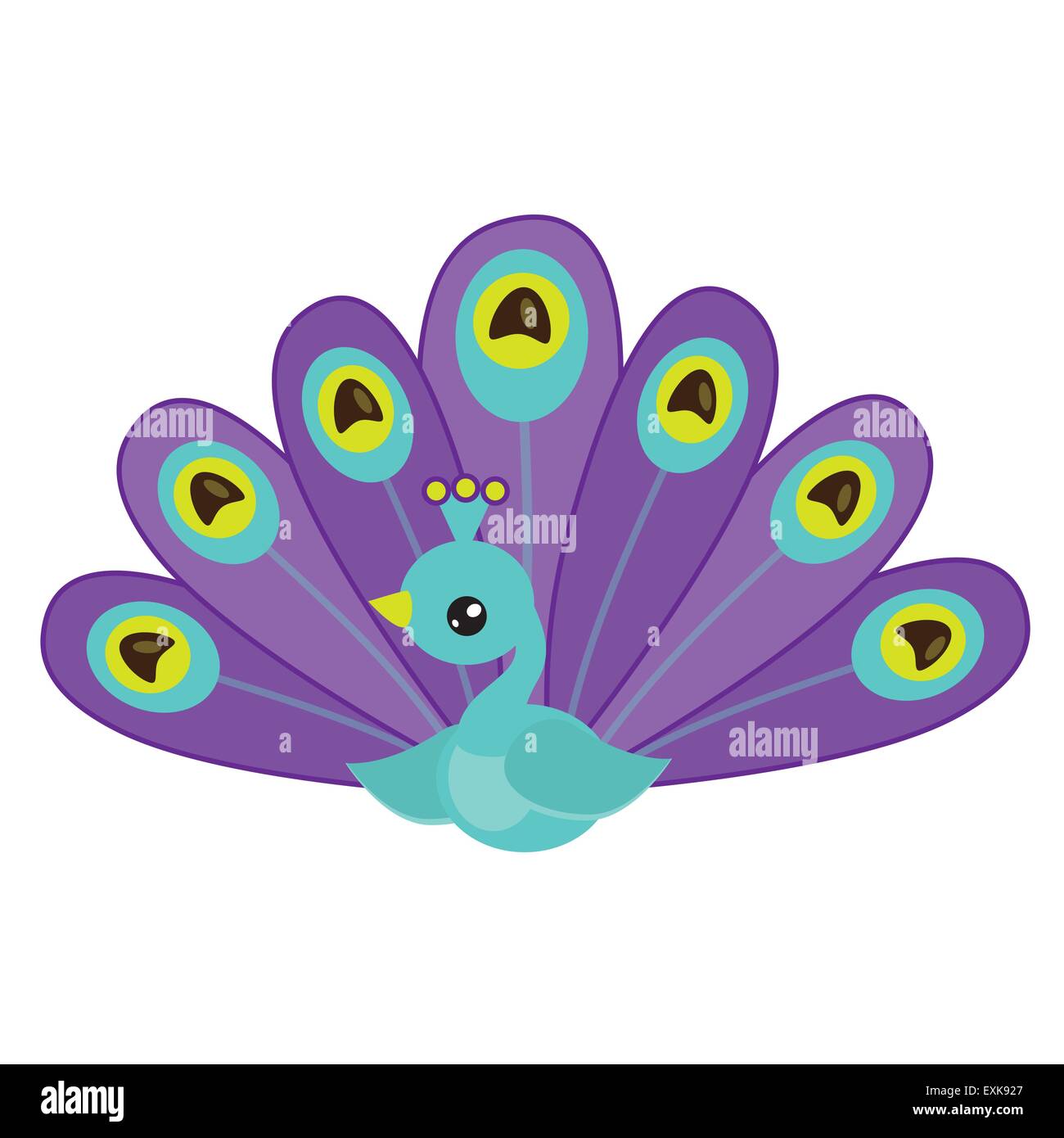 Pfau, Vogel, bunt, süß, lustig, Cartoon, Illustration, isoliert, Vektor ...