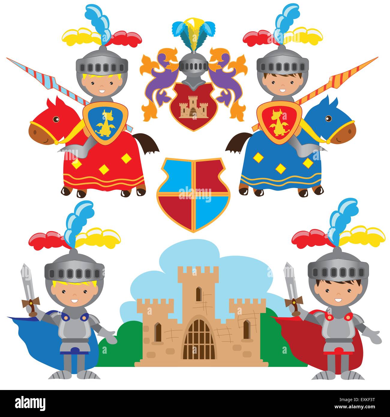 Ritter, Burg, junge, mittelalterlich, Vektor, Cartoon, Illustration ...