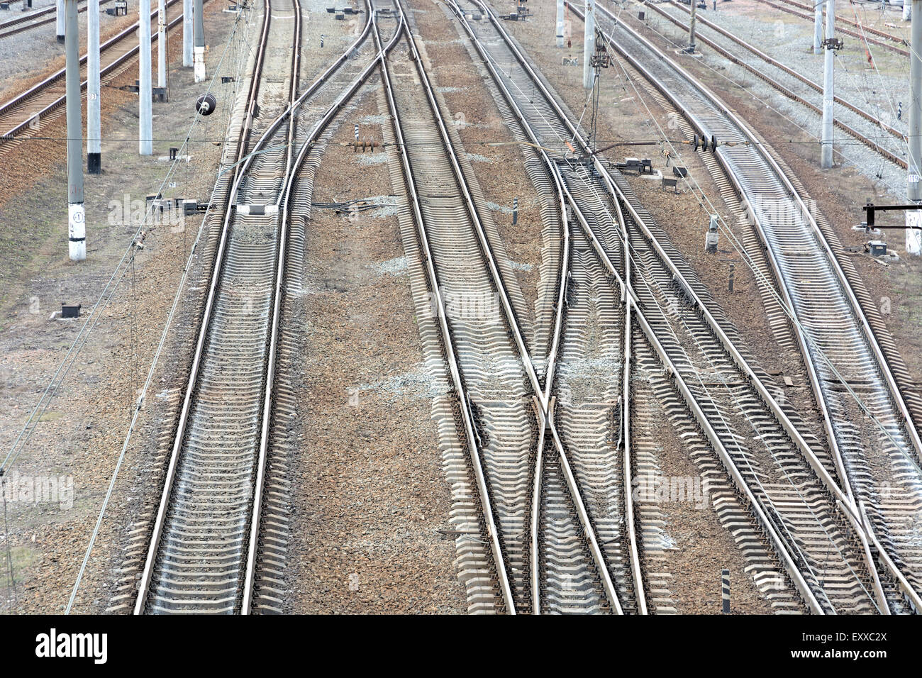 Das Panorama der Eisenbahnschienen. Ansicht von oben Stockfotografie ...