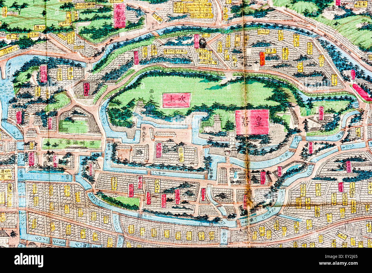 1882 stilisierte Topographische Farbe Karte von Tokyo, Edo. Details ...