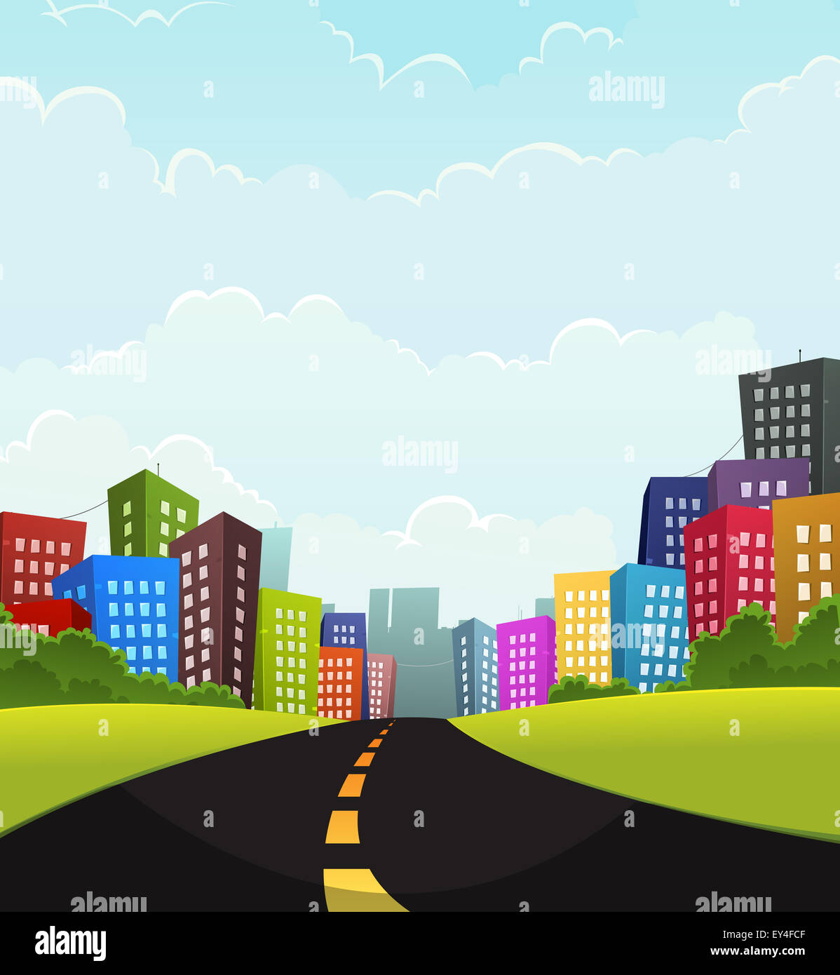 Illustration cartoon road going town -Fotos und -Bildmaterial in hoher ...