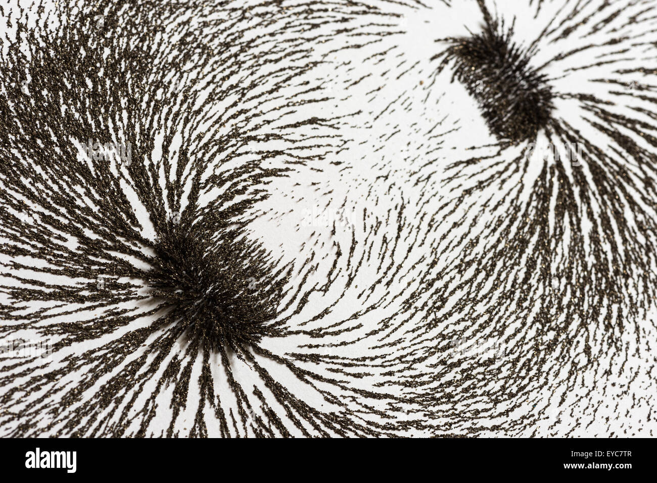 Anziehung und Abstoßung Eisen-Metall-Partikel richten sich entlang der ...