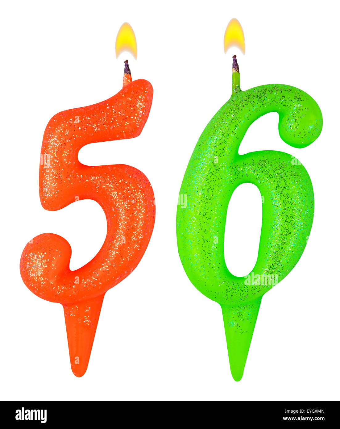 Geburtstagskerzen Zahl sechsundfünfzig isoliert auf weißem Hintergrund ...