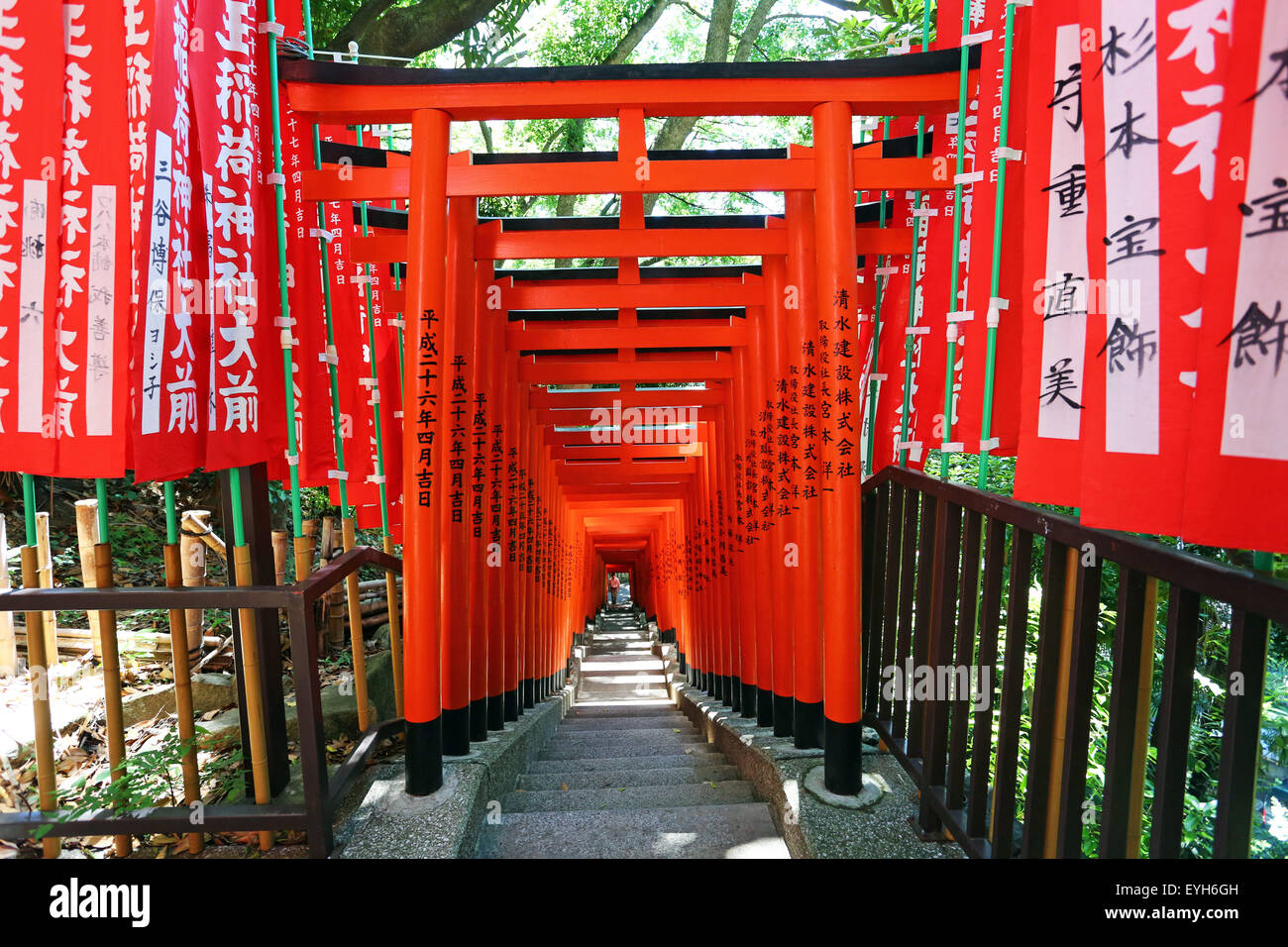 Roten Torii Tor Tunnel am Hie-Jinja Shinto Schrein, Tokyo, Japan ...