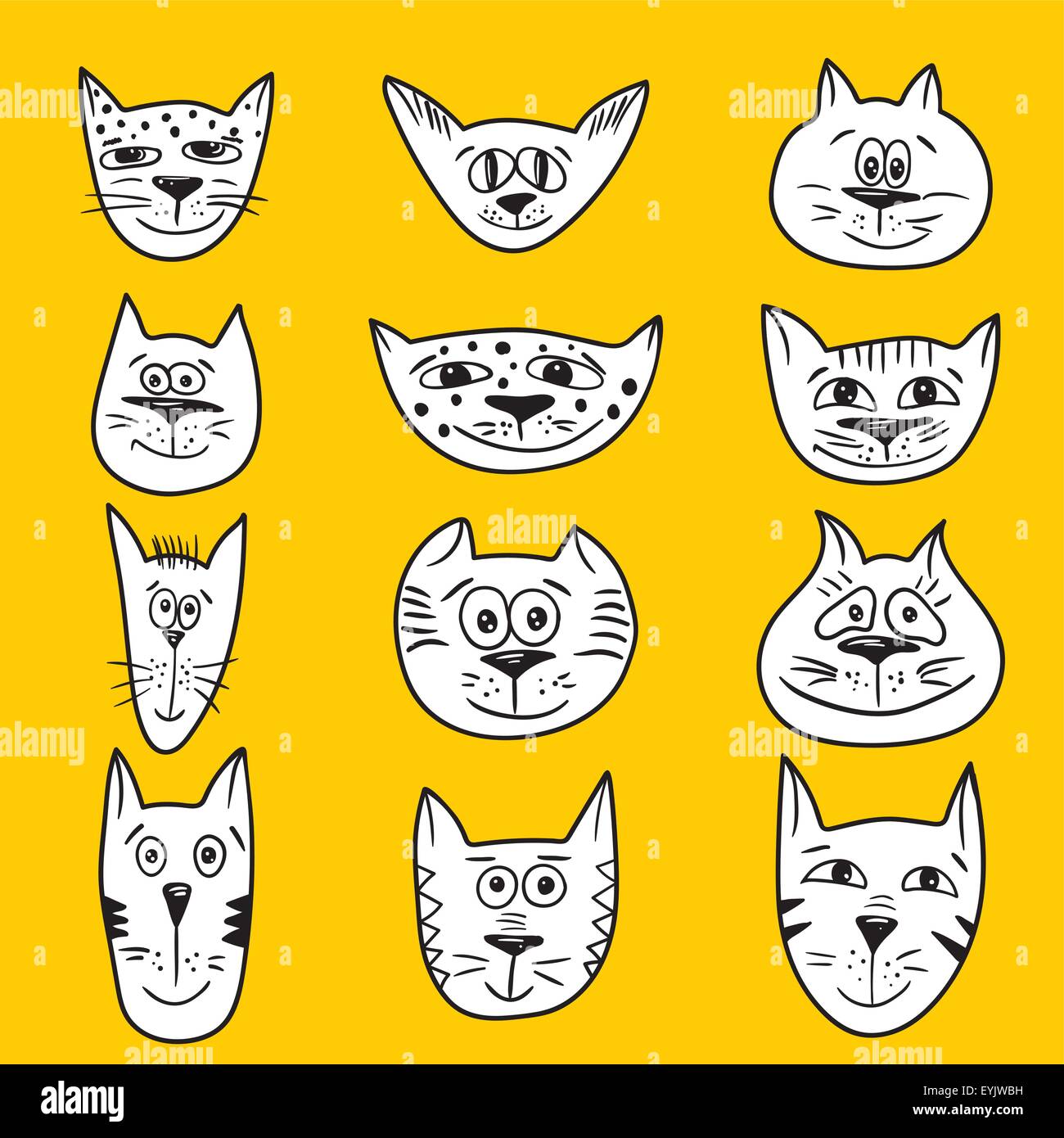 Vector Skizze emotionale lächelnde Katze Gesichter Symbole Stock ...