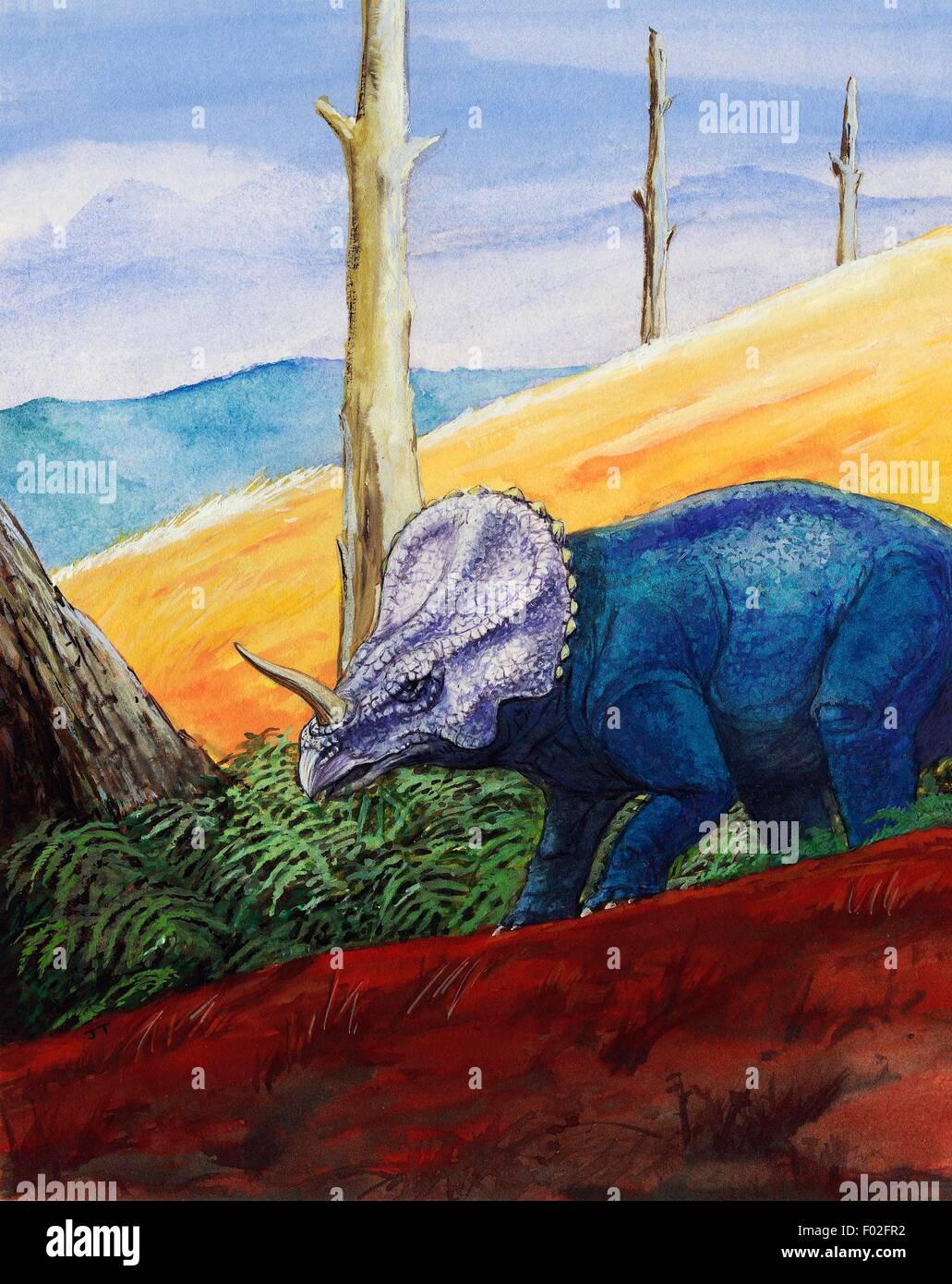 Monoclonius oder Centrosaurus, Ceratopsidae, Kreide. Artwork von J Dang ...