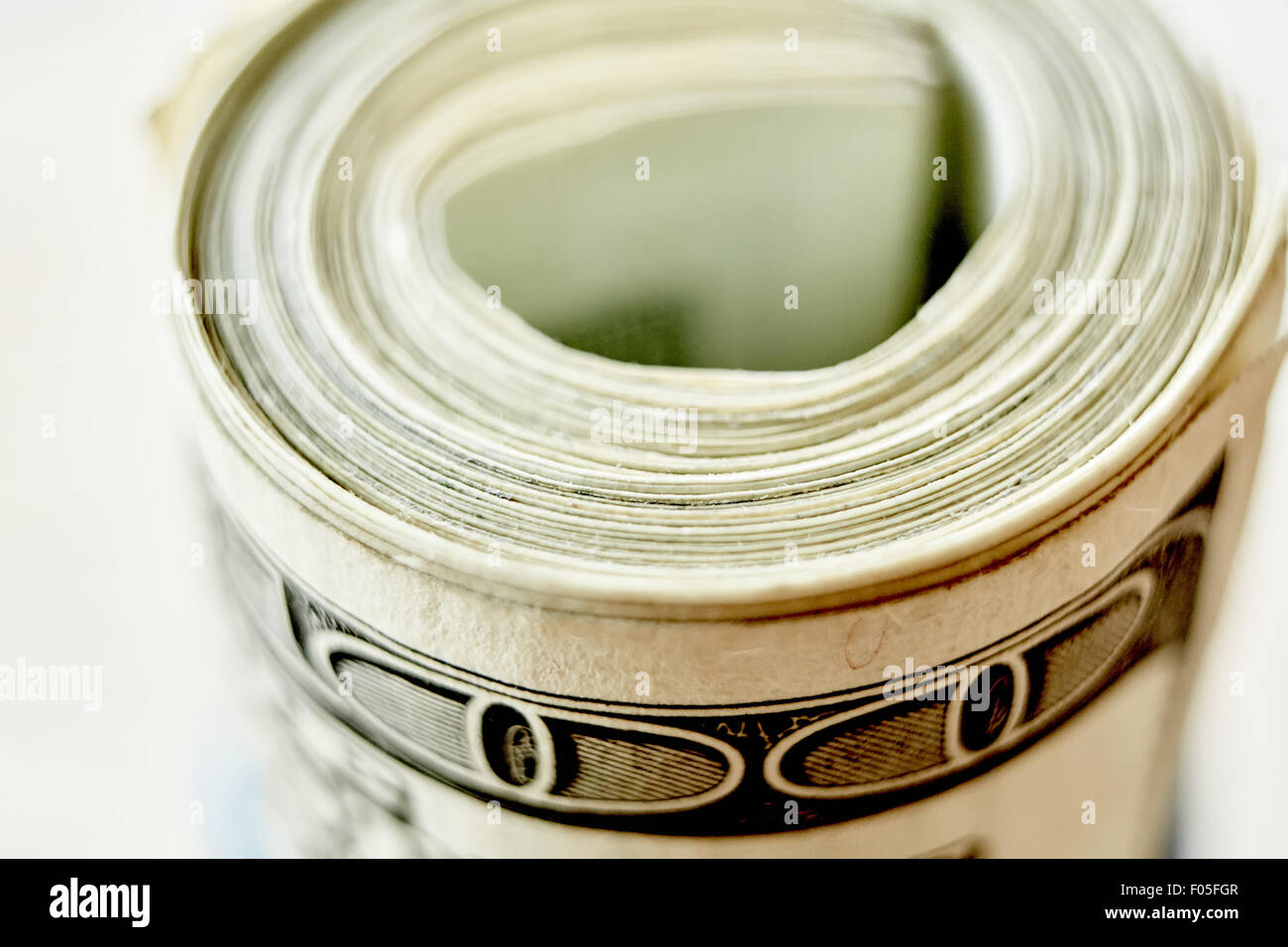 Geld-Roll, Roll von Rechnungen, Roll Dollarscheine. Flachen dof ...